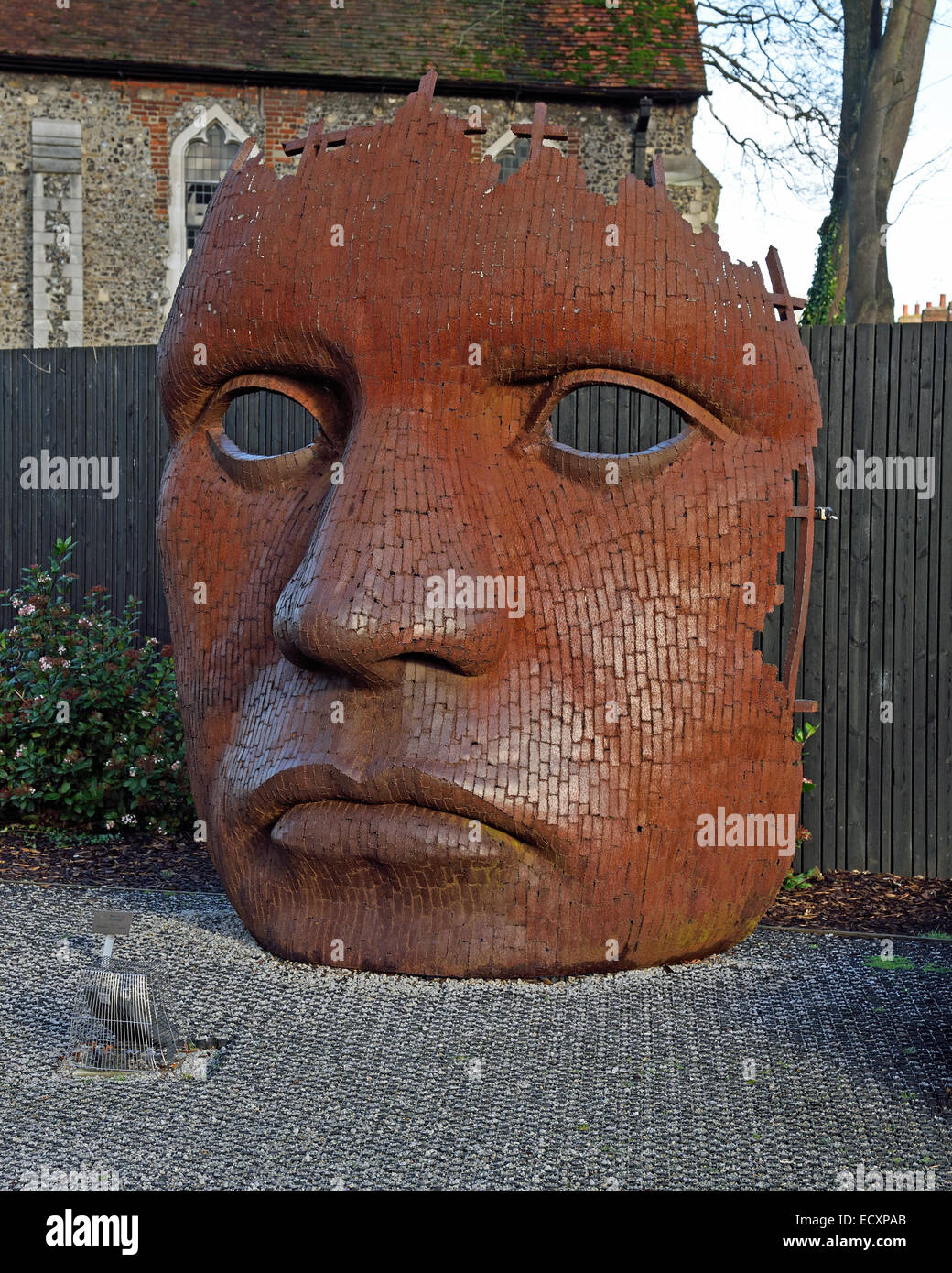 A Mask sculpture, known as Bulkhead located outside Marlowe Theatre in ...