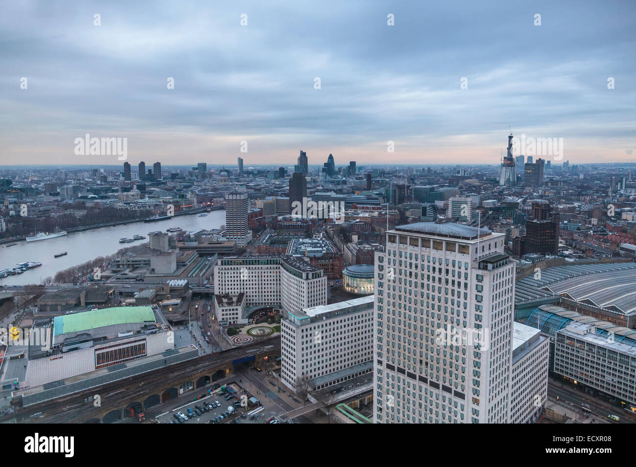 The overcast skyline of London, England looks almost futuristic in this ...