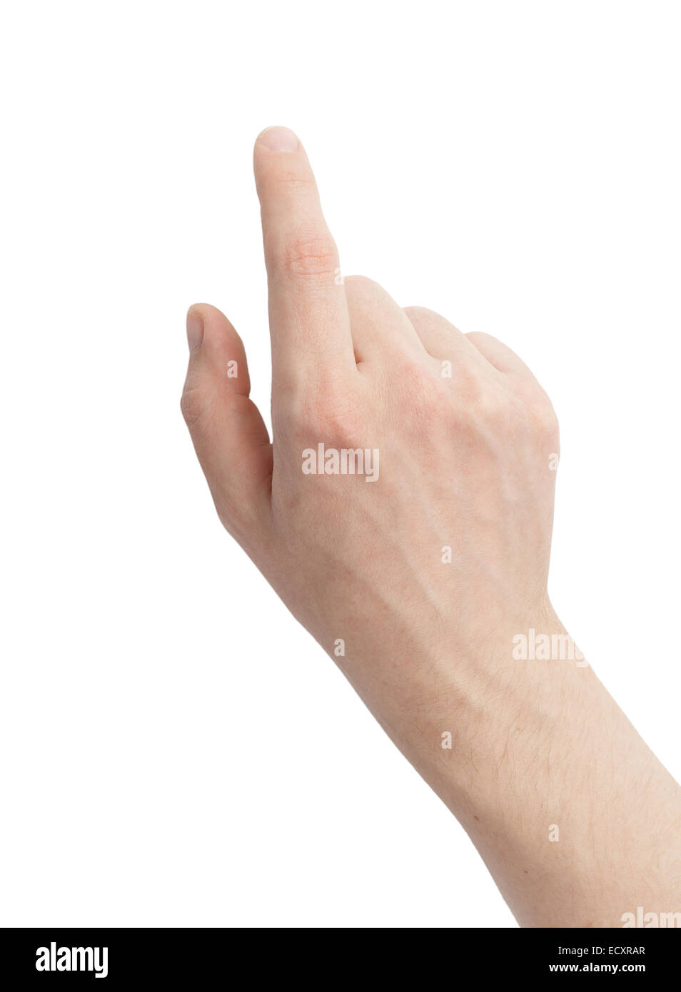 Man hand touching virtual screen. Isolated on white Stock Photo - Alamy