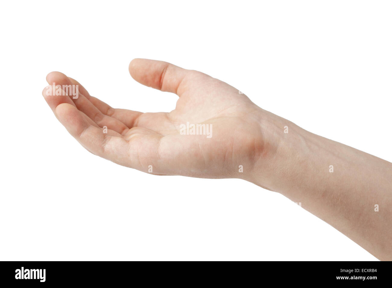 Men hand with palm up in a white isolated background Stock Photo - Alamy
