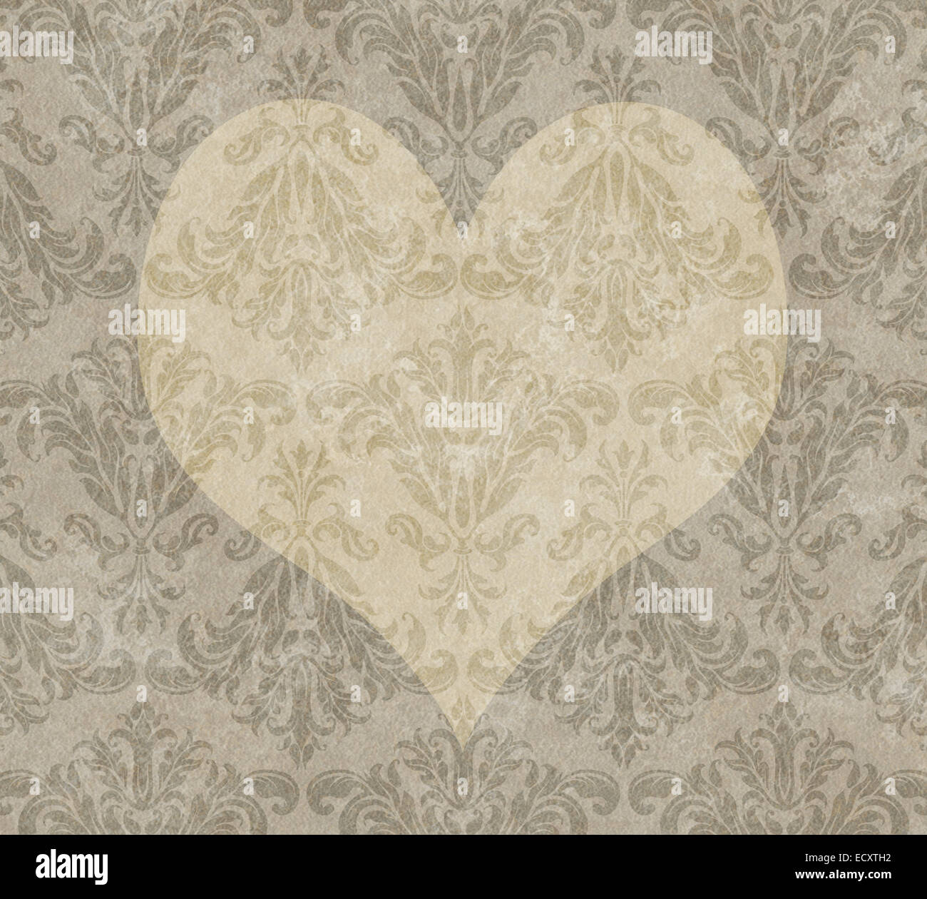 Heart shape on a background of muted taupe damask Stock Photo - Alamy