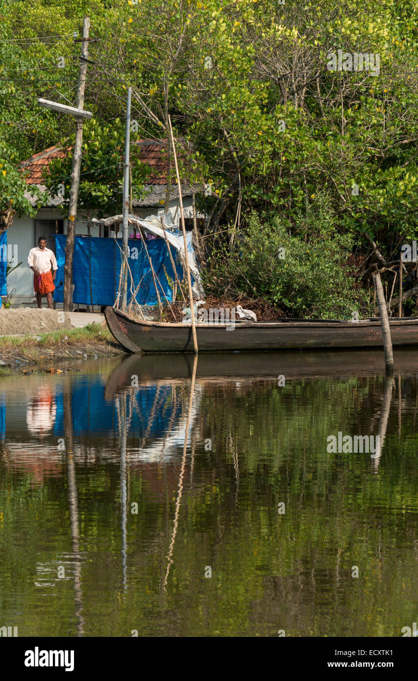 Kerala, India - Cochin. Backwater with boats Stock Photo - Alamy