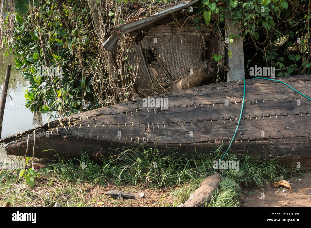 Kerala, India - Cochin. Traditional sewn or lashed together wooden boat ...