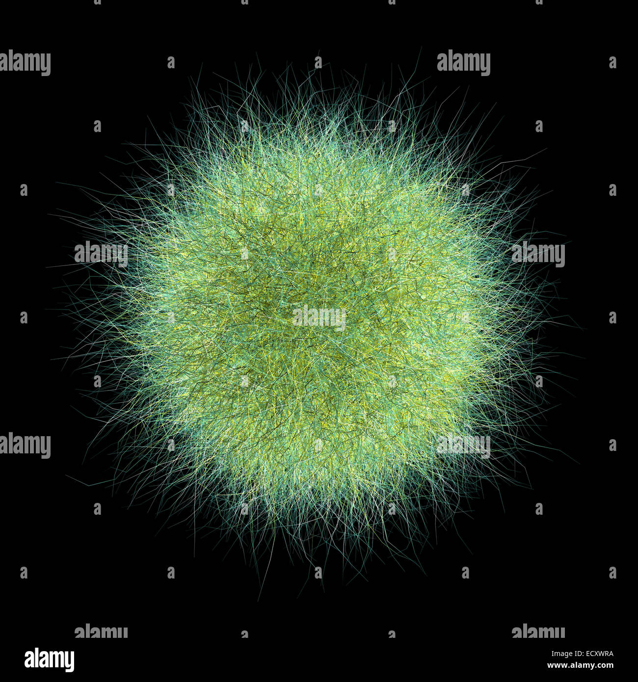 3d green yellow hairball on black Stock Photo - Alamy