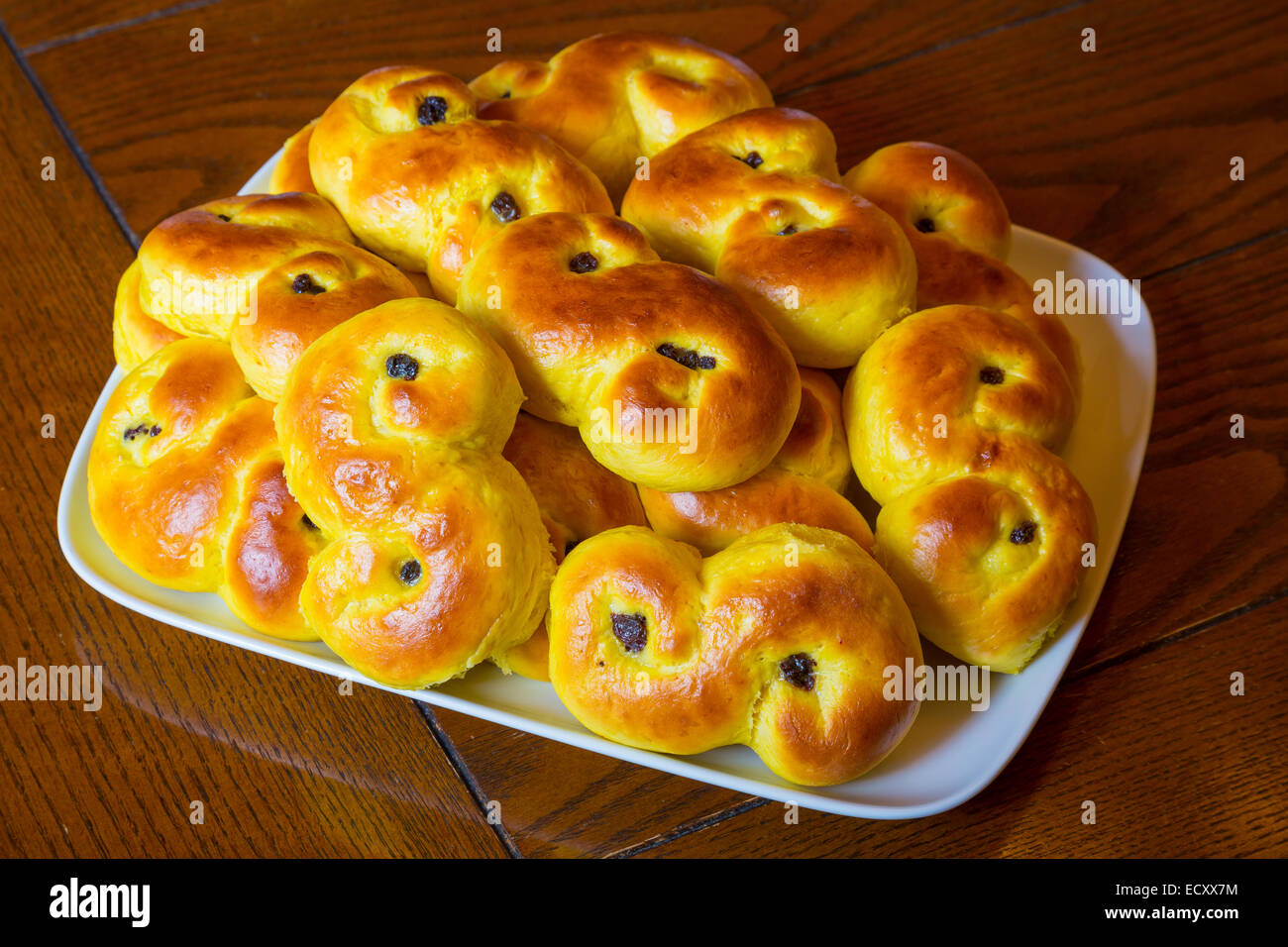 A saffron bun, Swedish lussebulle or lussekatt, is a rich, spiced yeast ...