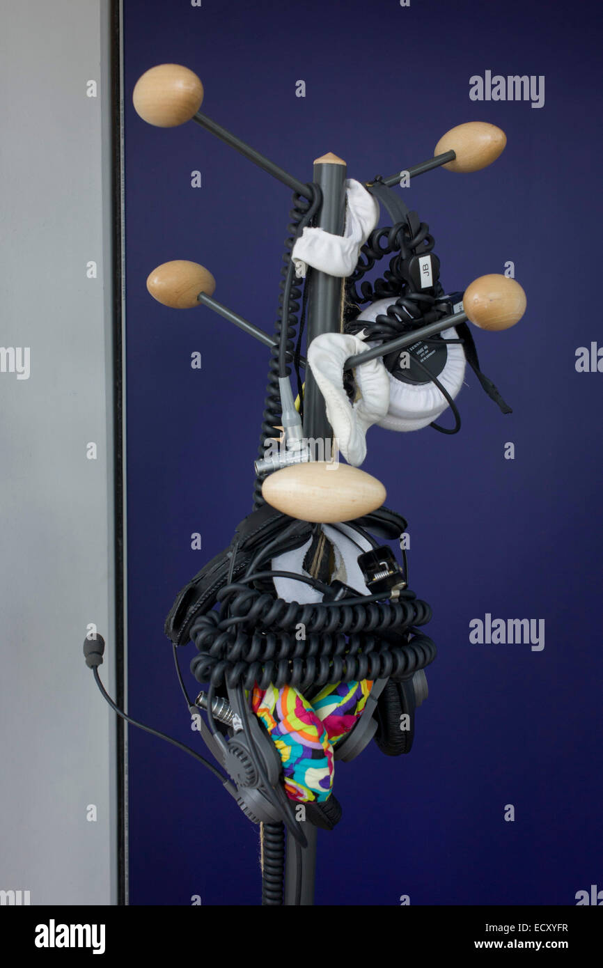 Detail of spare NATS air traffic controllers' headsets in control tower ...