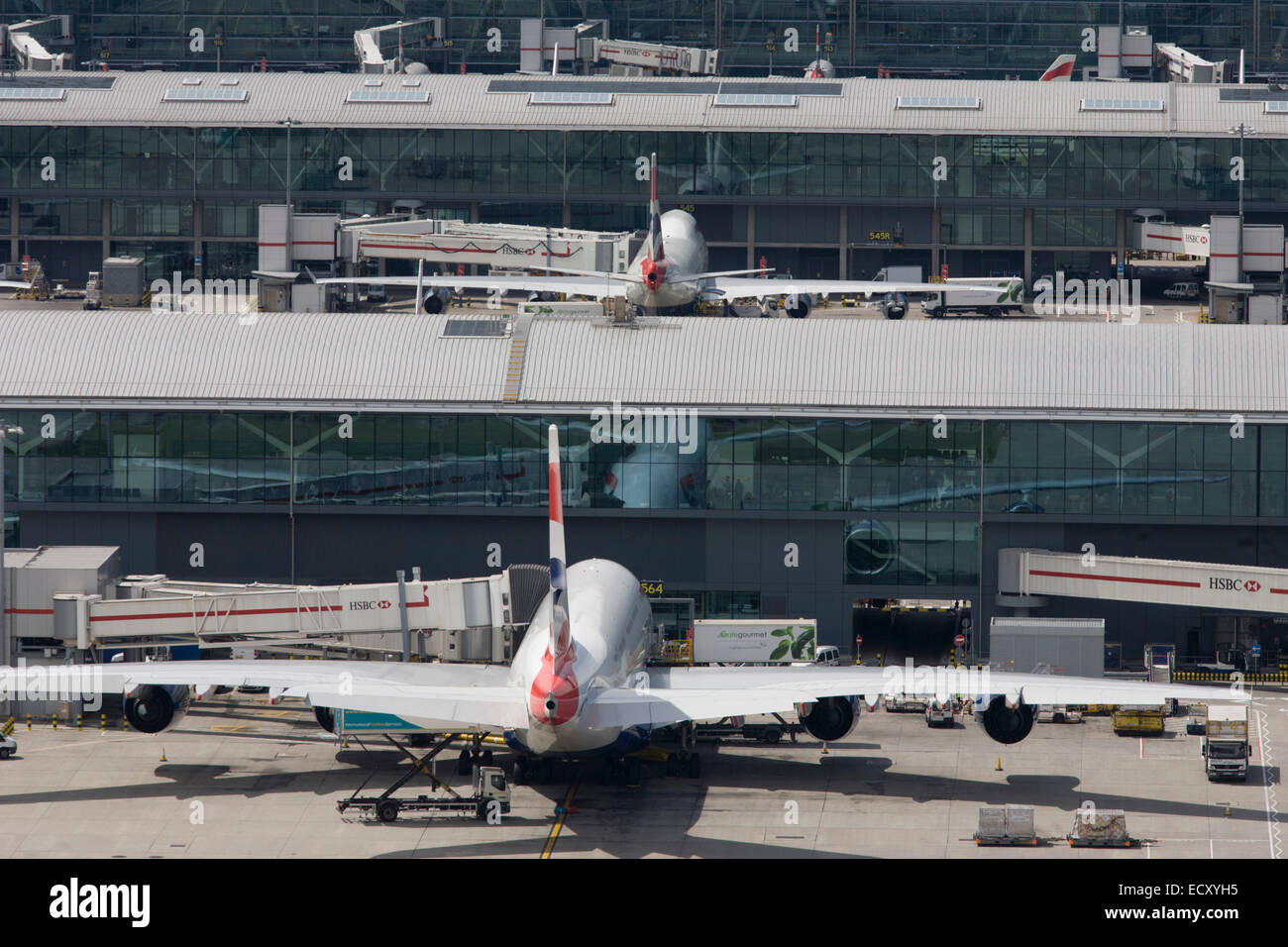 Aerial view (of Terminal 5, from control tower) showing expanse of ...