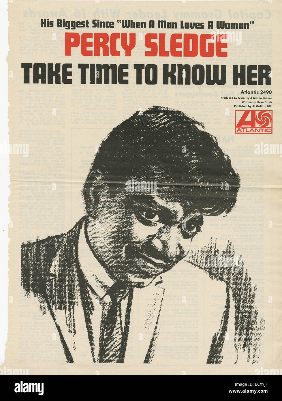 PERCY SLEDGE circa 1968. Courtesy Granamour Weems Collection. Editorial ...