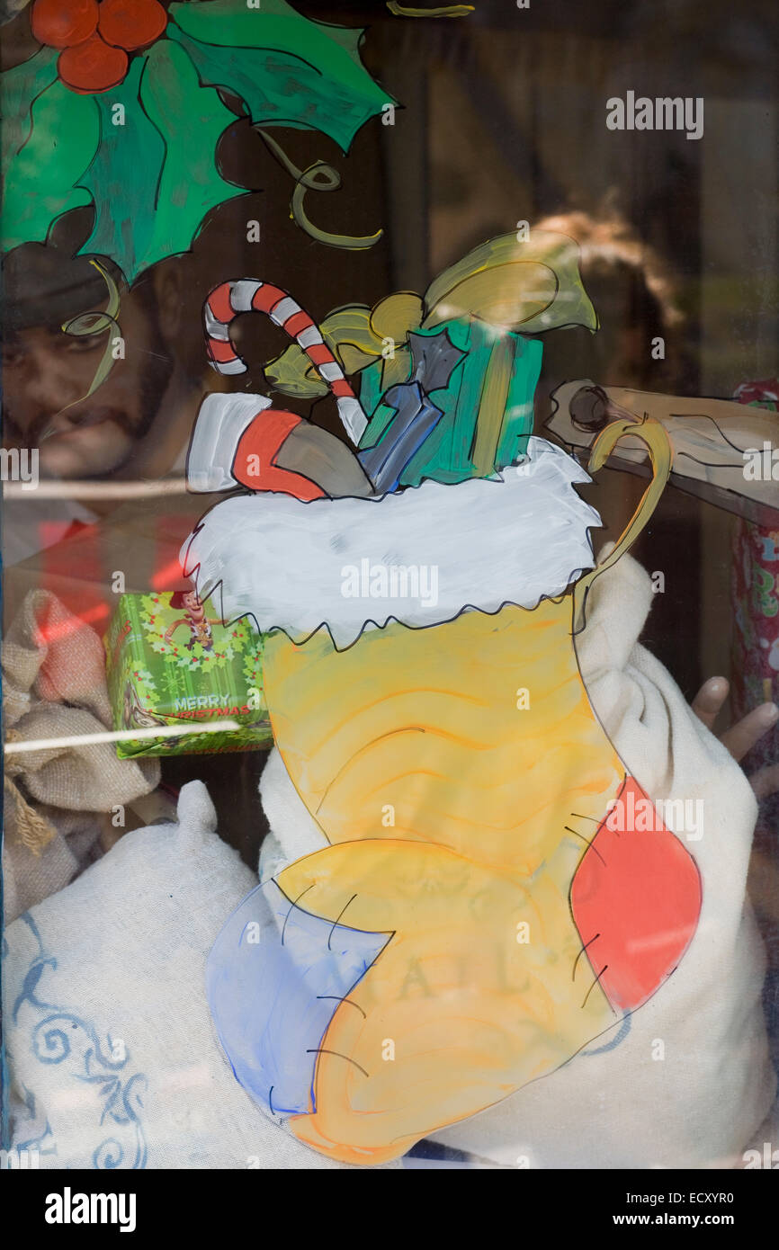 Christmas stocking painted on a window Stock Photo - Alamy