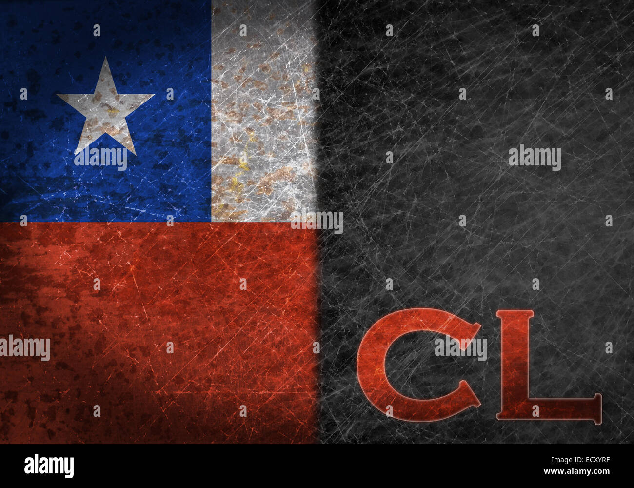 Old rusty metal sign with a flag and country abbreviation - Chile Stock ...