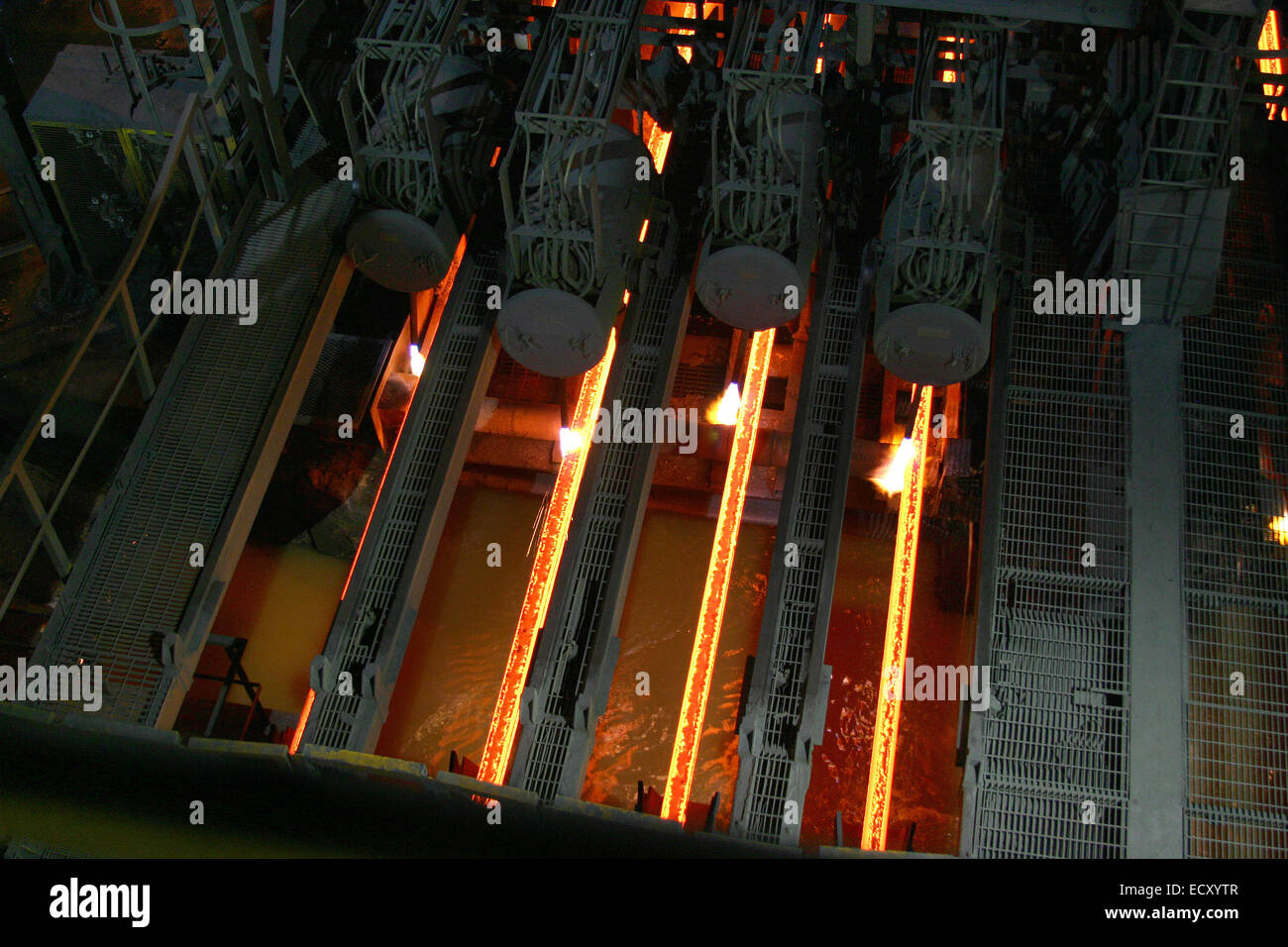 Automatic hot steel bar cutting in continuous casting machine Stock ...
