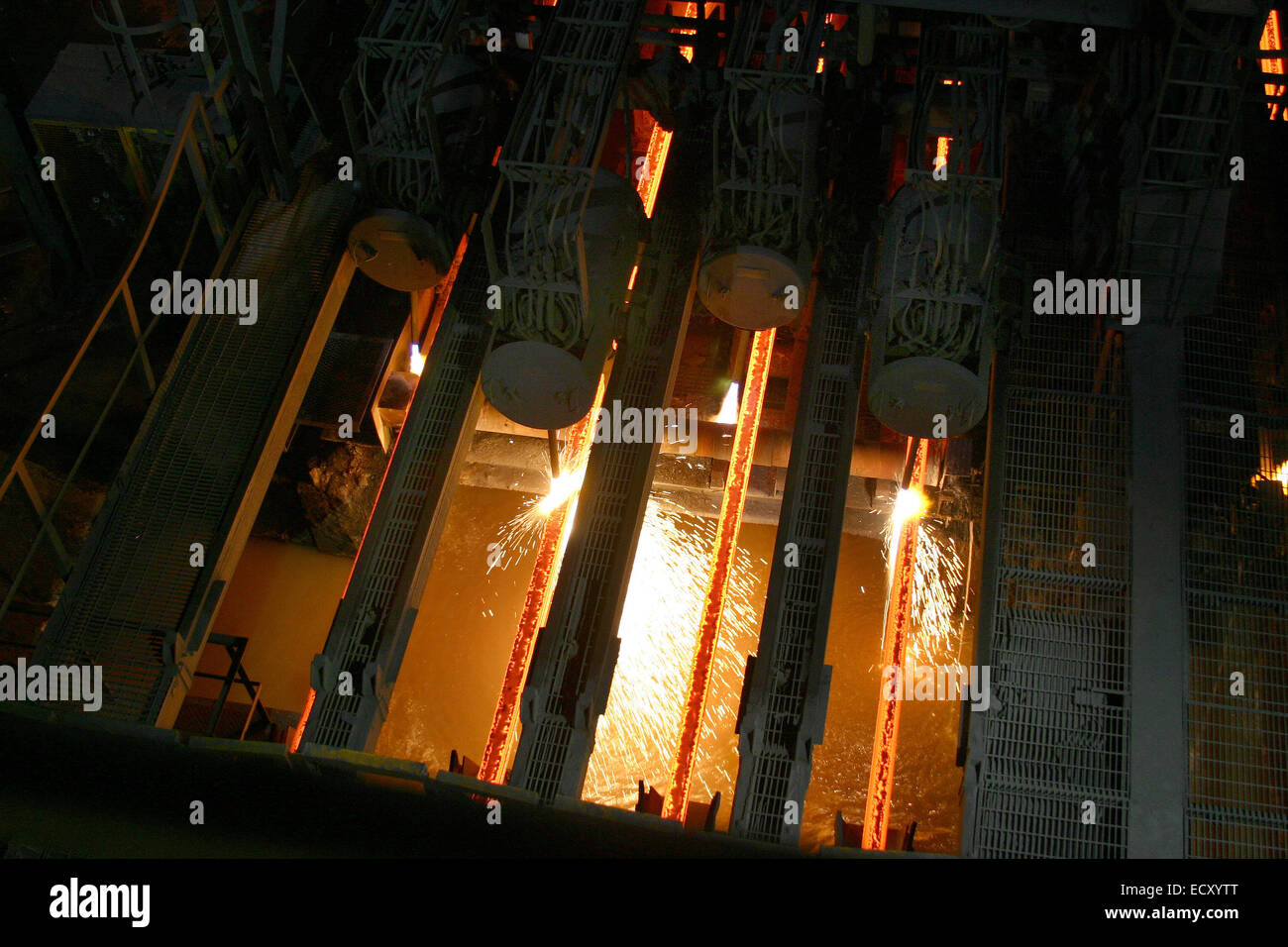 Automatic hot steel bar cutting in continuous casting machine Stock ...