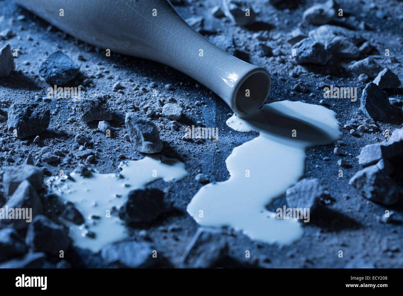 Bottle glazed milk spillage spilling upset vase hi-res stock ...