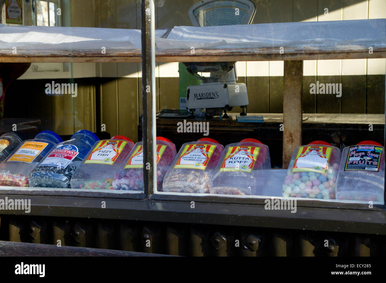 Sweet Jars in window of Sweet Shop, St Fagans National History Museum ...