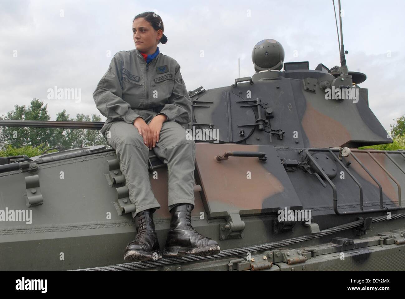 talian Army, woman driver of an infantry armored fighting vehicle VCC ...
