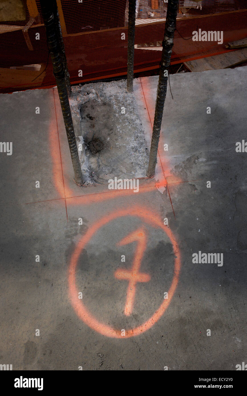 Number 7 identified on concrete ground on New York City construction ...