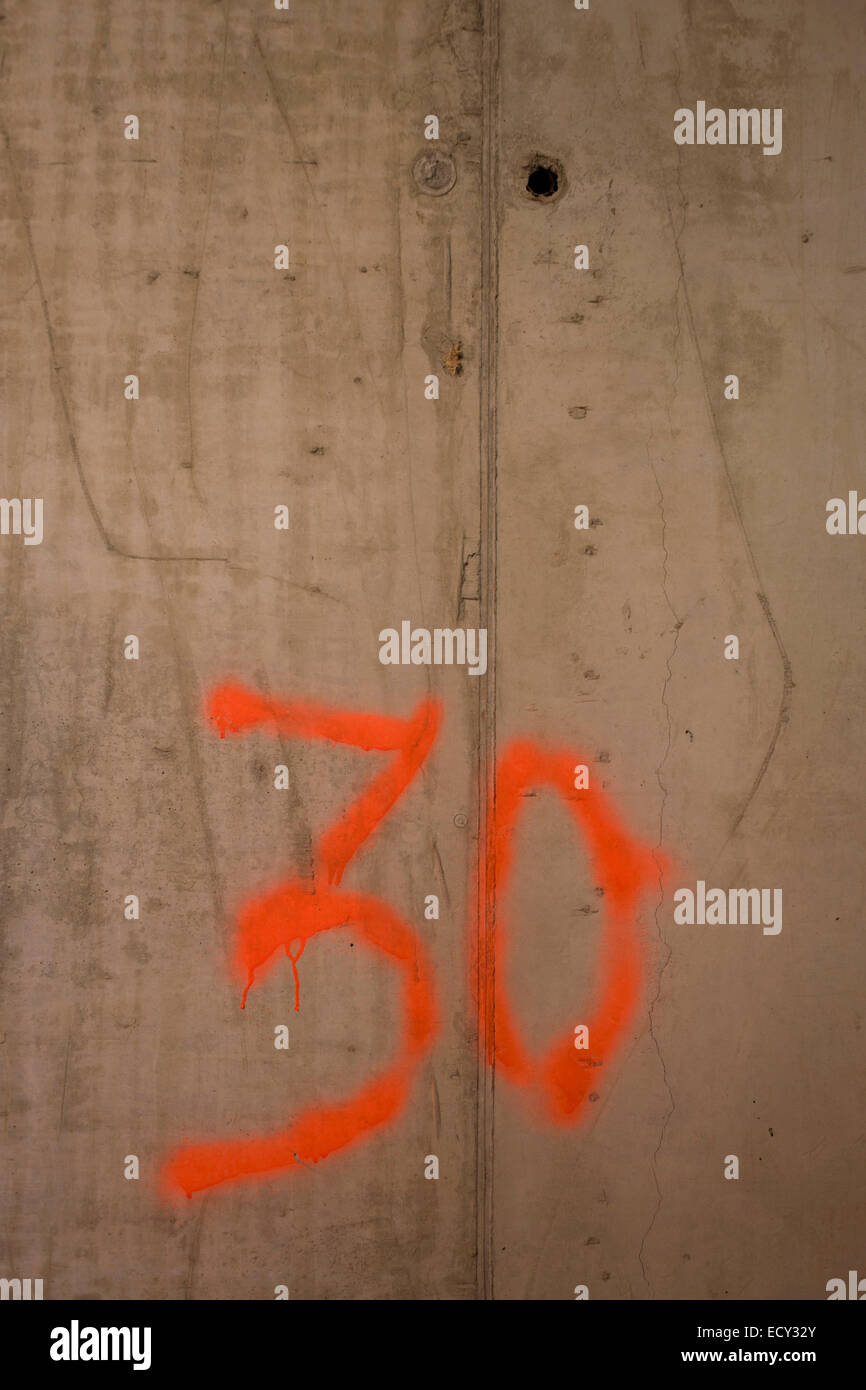 Number 30 identifies floor number on New York City construction site ...