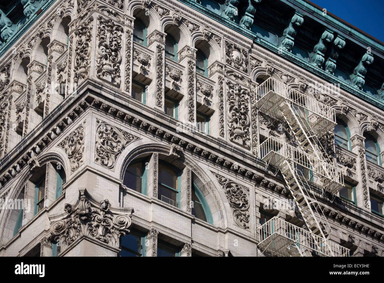 Century old ornate apartment building built in stone, in Manhattan, New ...