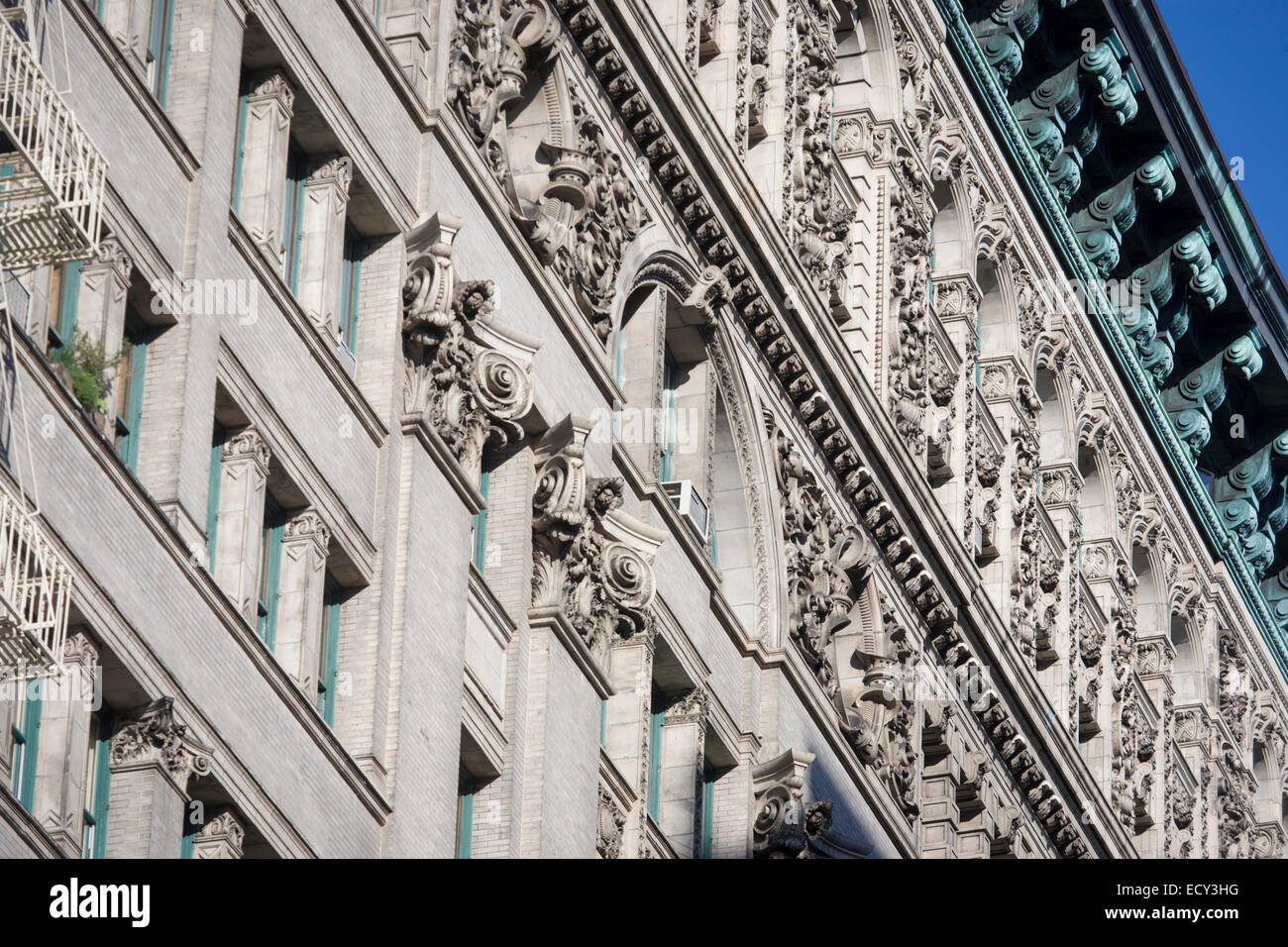 Century old ornate apartment building built in stone, in Manhattan, New ...