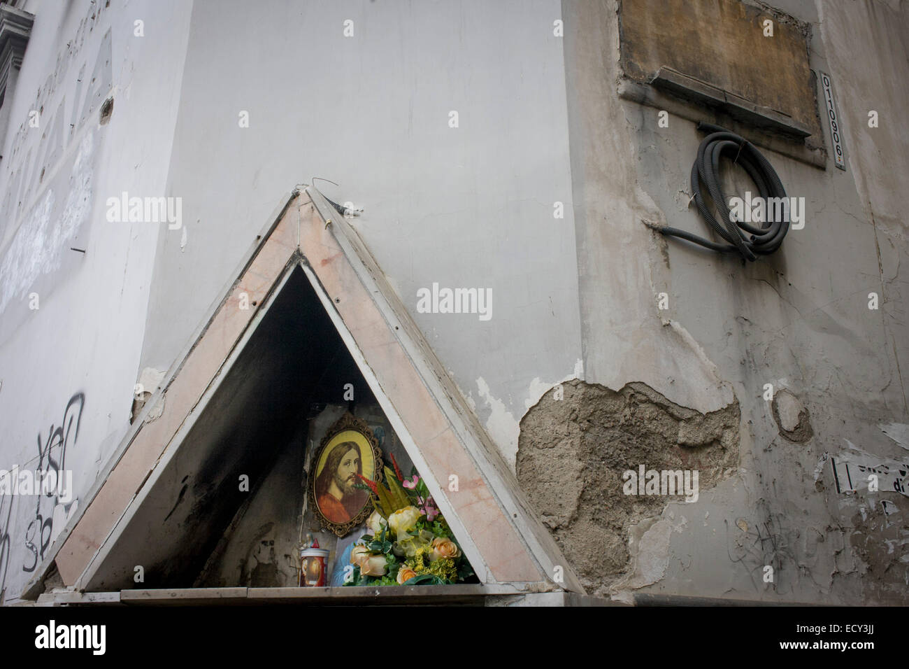 Religious edicola (aedicula votiva) shrine featuring Jesus and the ...