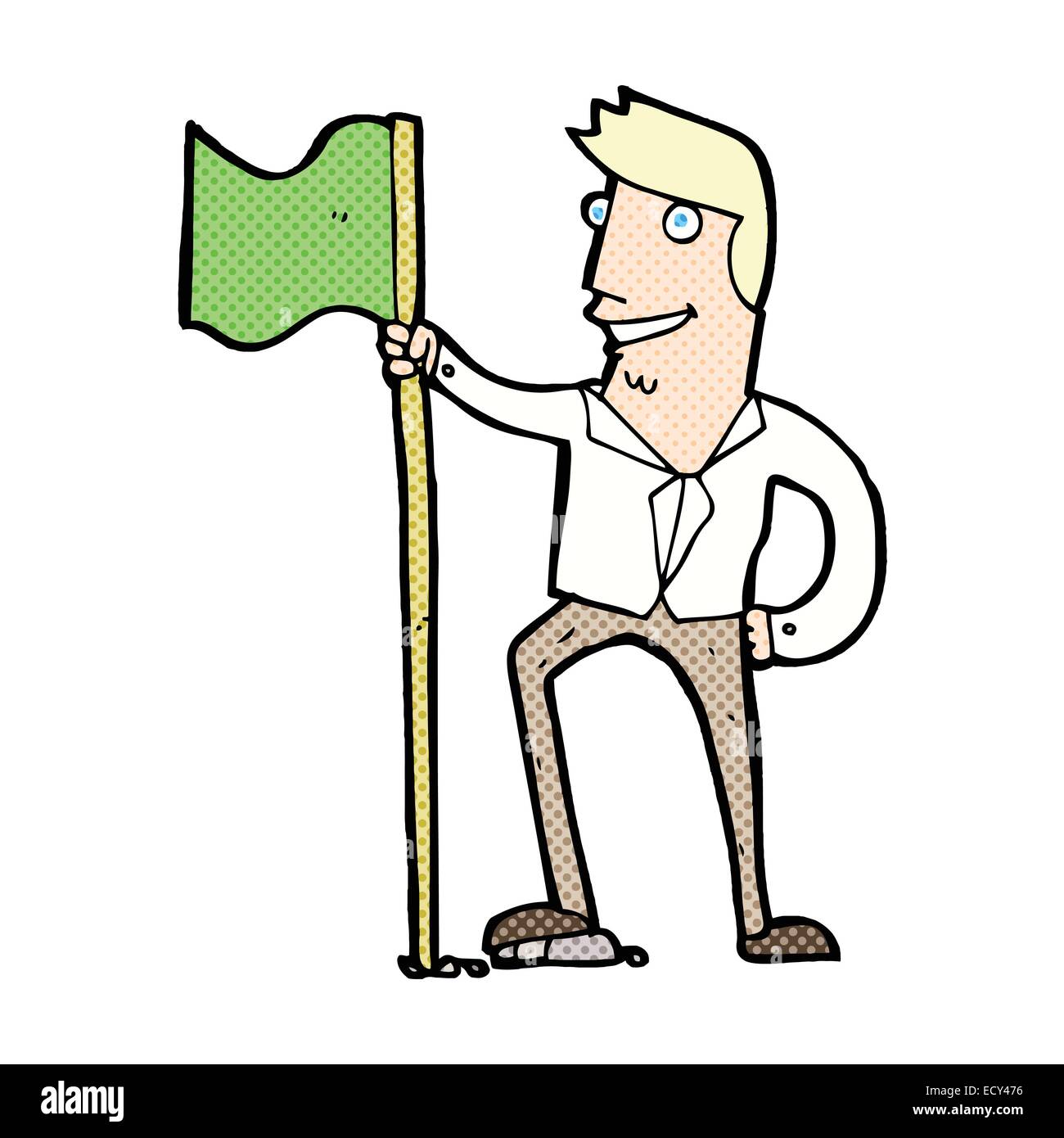 retro comic book style cartoon man planting flag Stock Vector Image ...