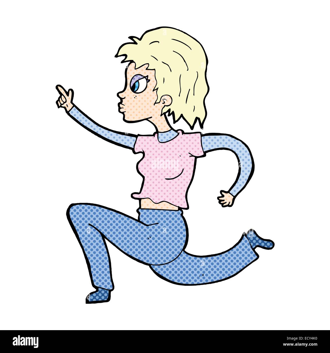 retro comic book style cartoon woman running and pointing Stock Vector ...