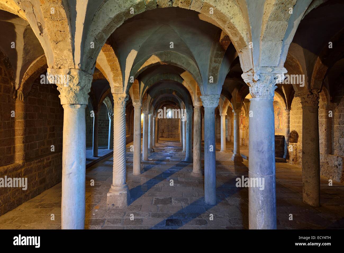 Hall crypt with ancient reused columns in the Basilica of San Pietro ...