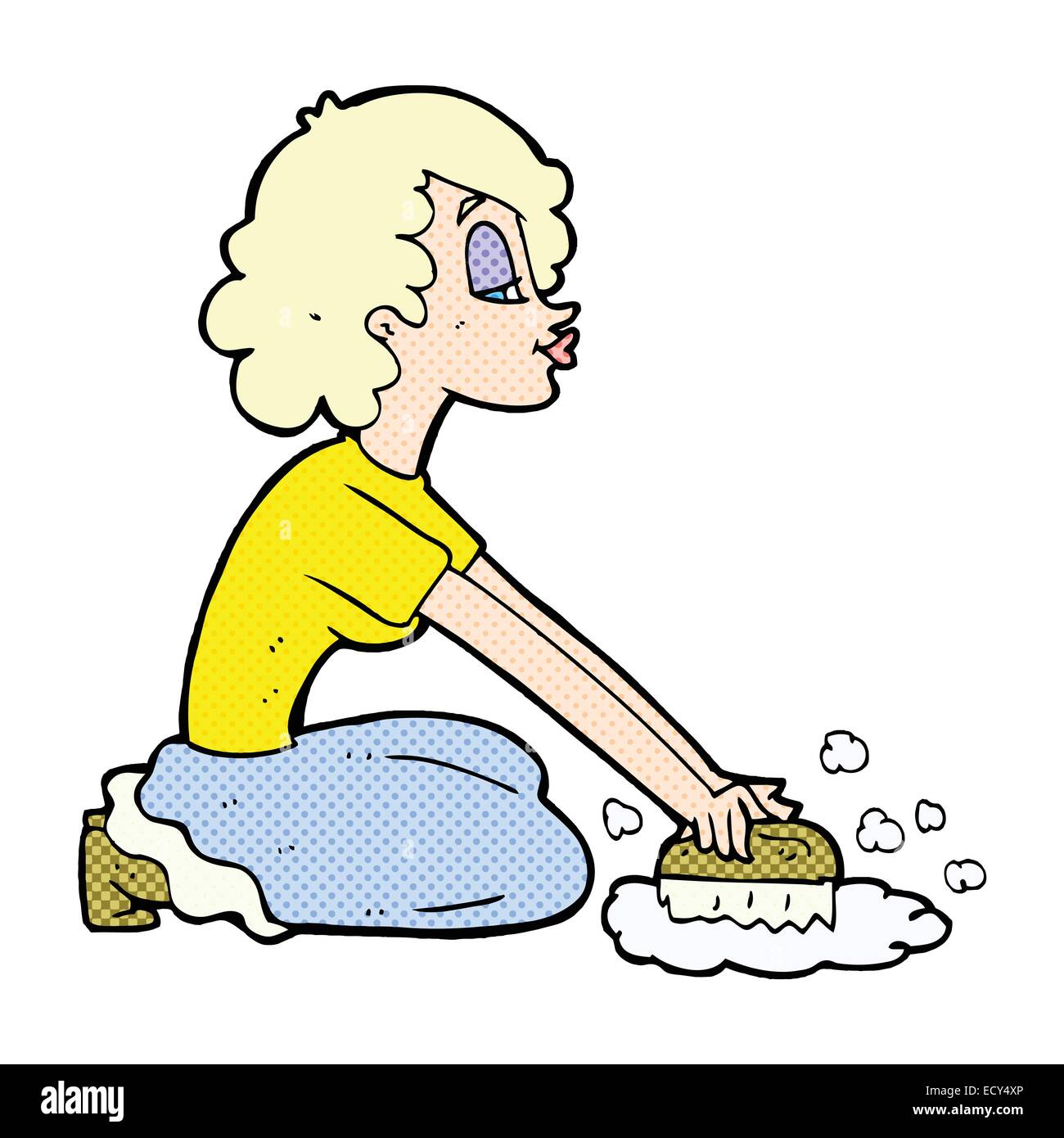 retro comic book style cartoon woman scrubbing floor Stock Vector Image ...