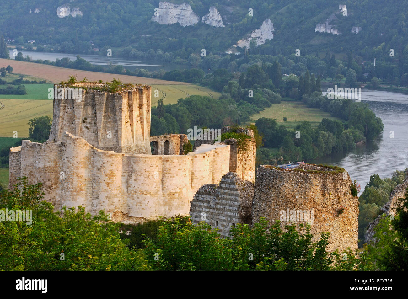 Meander of the Seine river and Galliard Castle, Château-Gaillard, Les Andelys, Seine valley ...