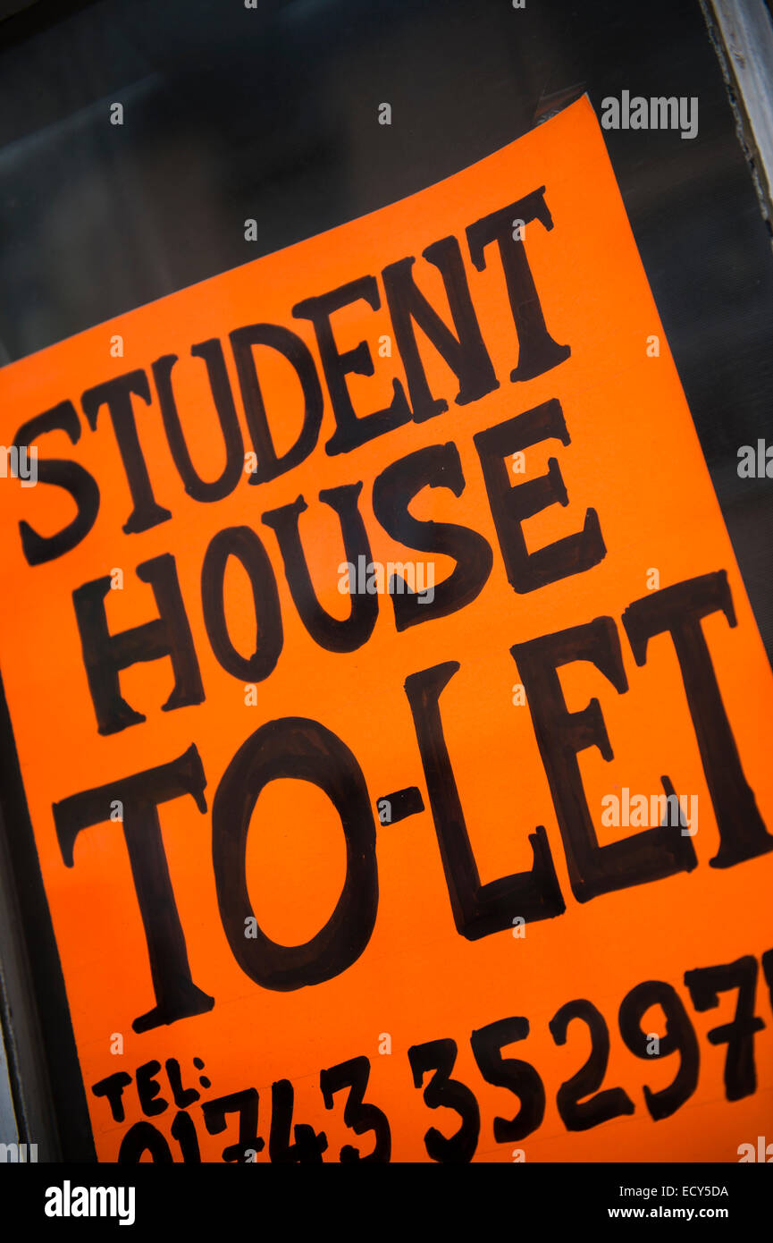 'Student House To Let' handwritten sign on orange paper in the window ...