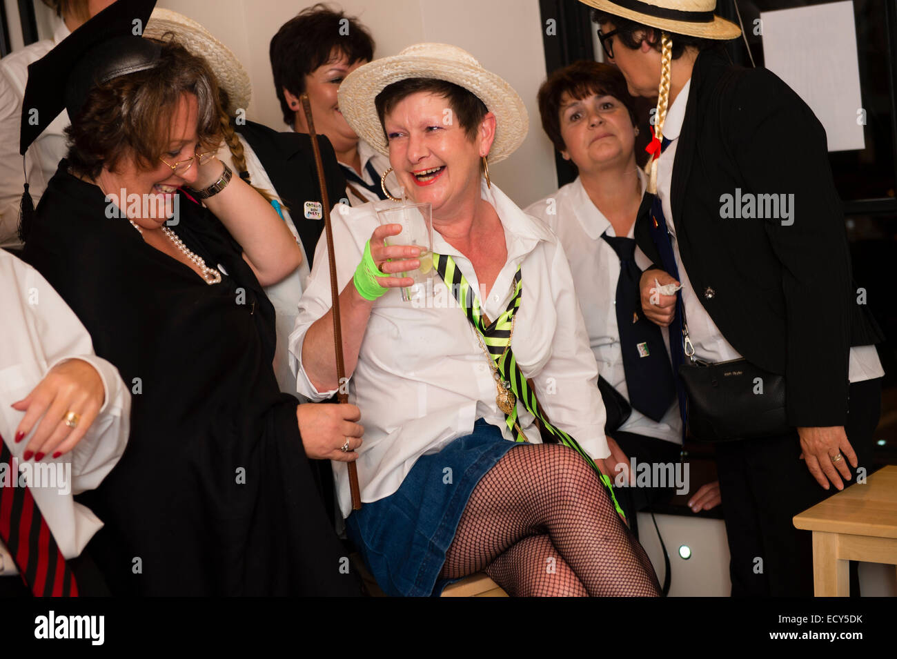 A Group Of Women On A Naughty Schoolgirls St Trinians Style Themed Hen Party Pub Crawl