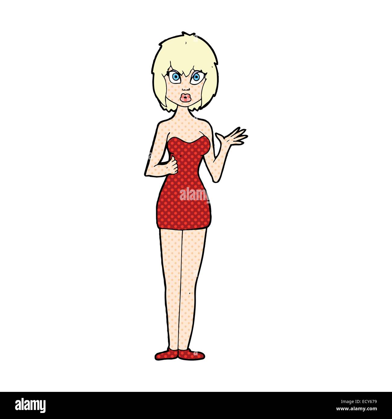 retro comic book style cartoon confused woman in cocktail dress Stock ...
