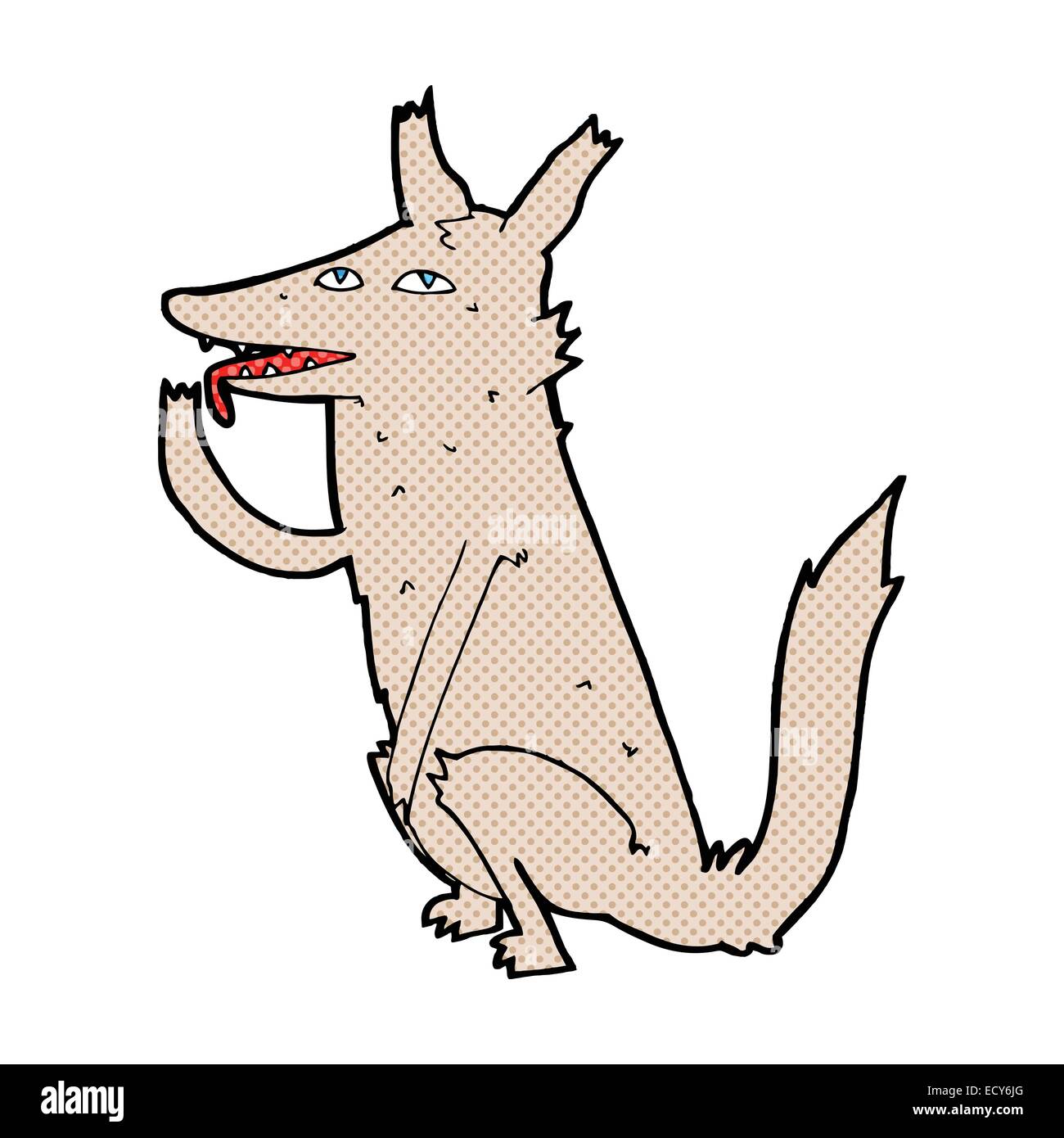 retro comic book style cartoon wolf licking paw Stock Vector Image ...
