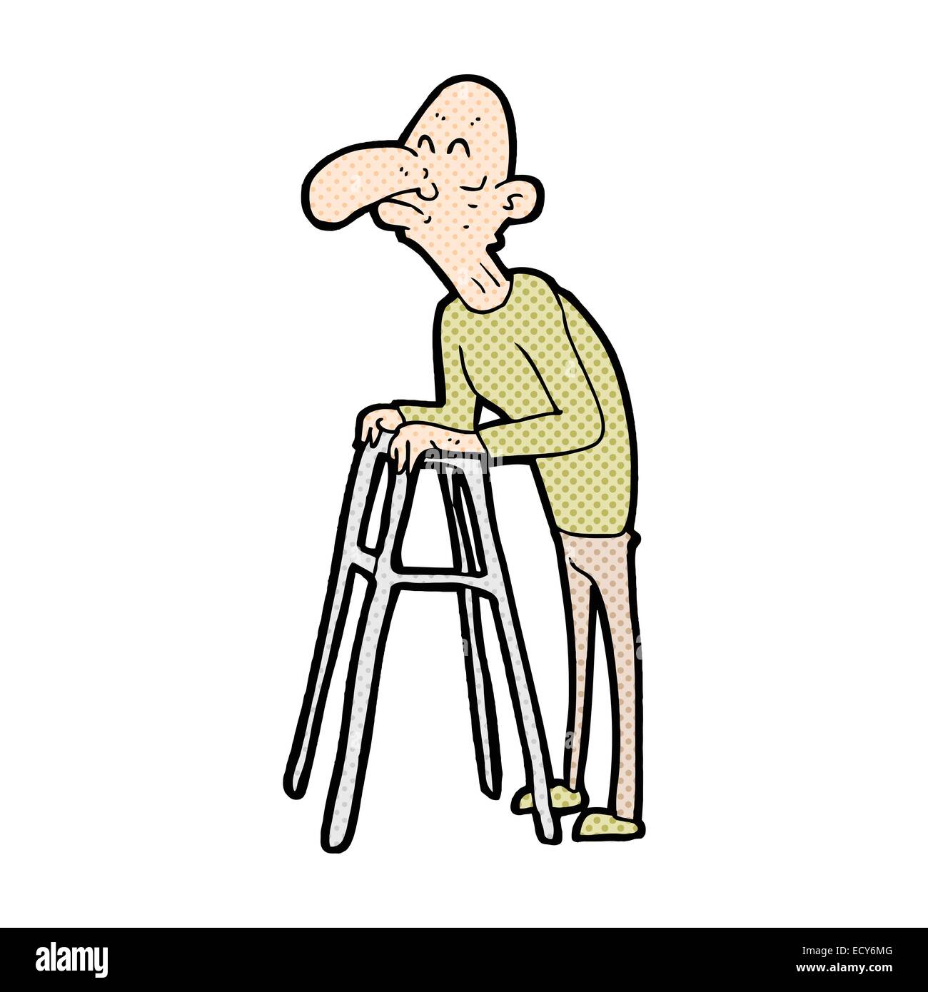 retro comic book style cartoon old man with walking frame Stock Vector ...