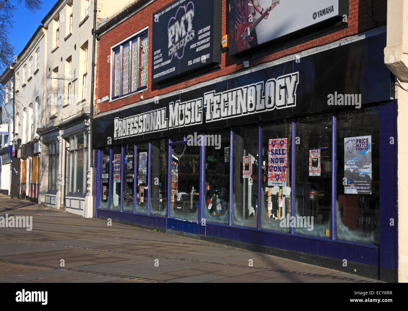 A view of shop fronts leading to St Augustines Street in Norwich ...