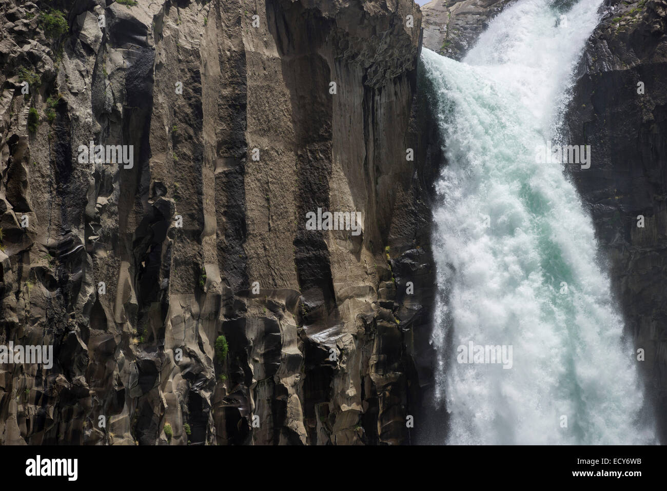 Basalt walls with waterfall Salto de Arco Iris, Maule Valley, San ...