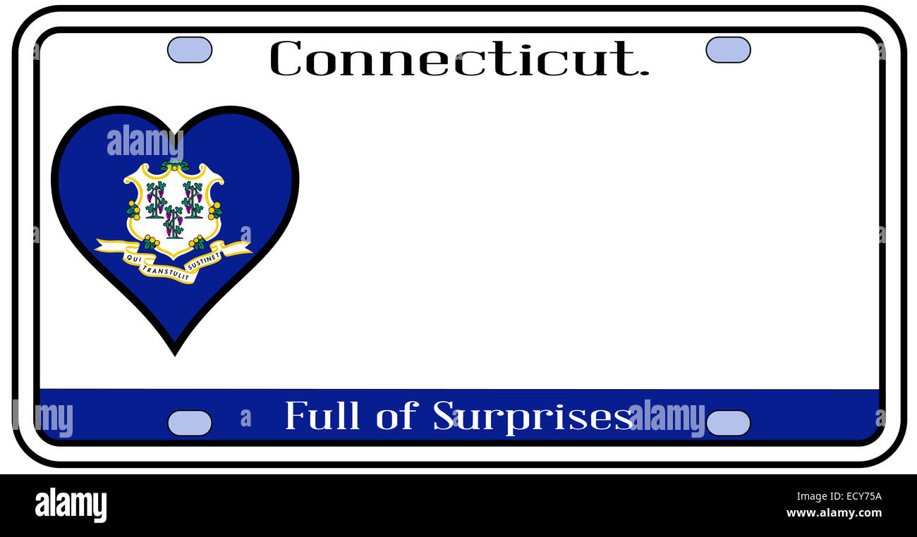 Connecticut state license plate in the colors of the state flag with ...