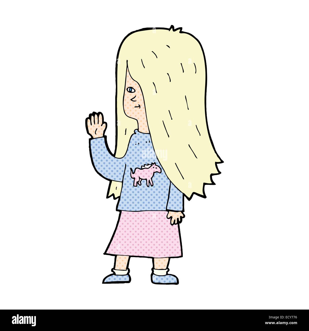 retro comic book style cartoon girl with pony shirt waving Stock Vector ...