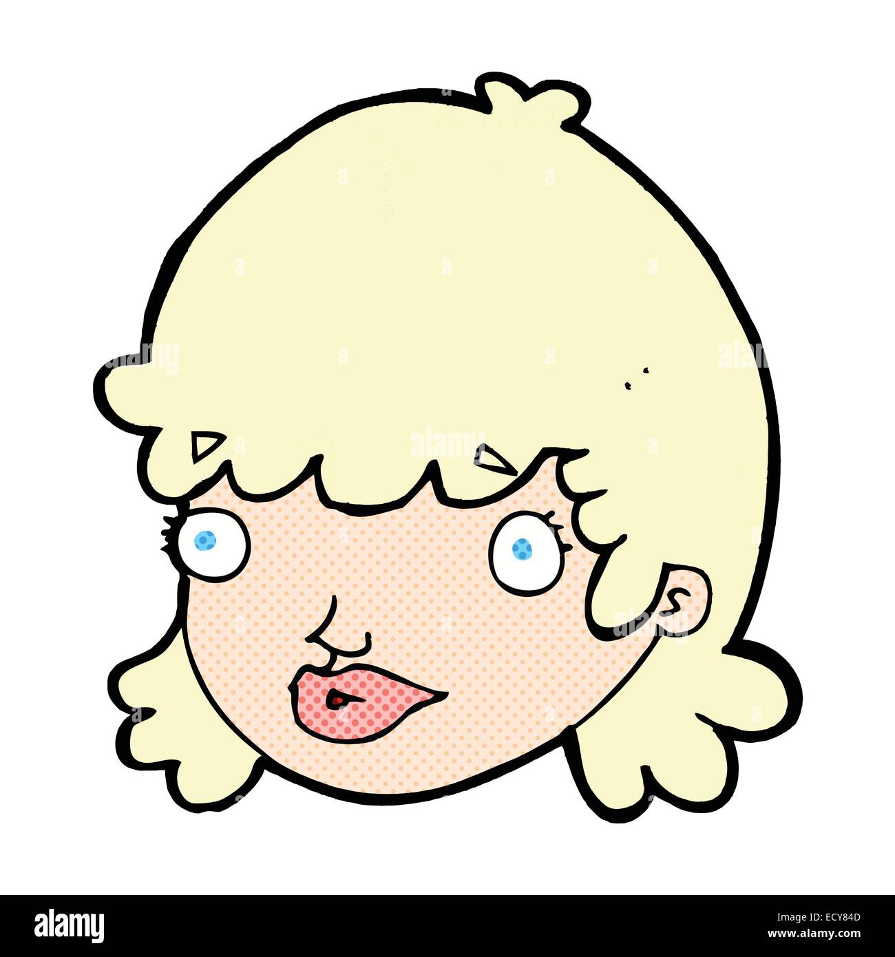 retro comic book style cartoon female face with surprised expression ...