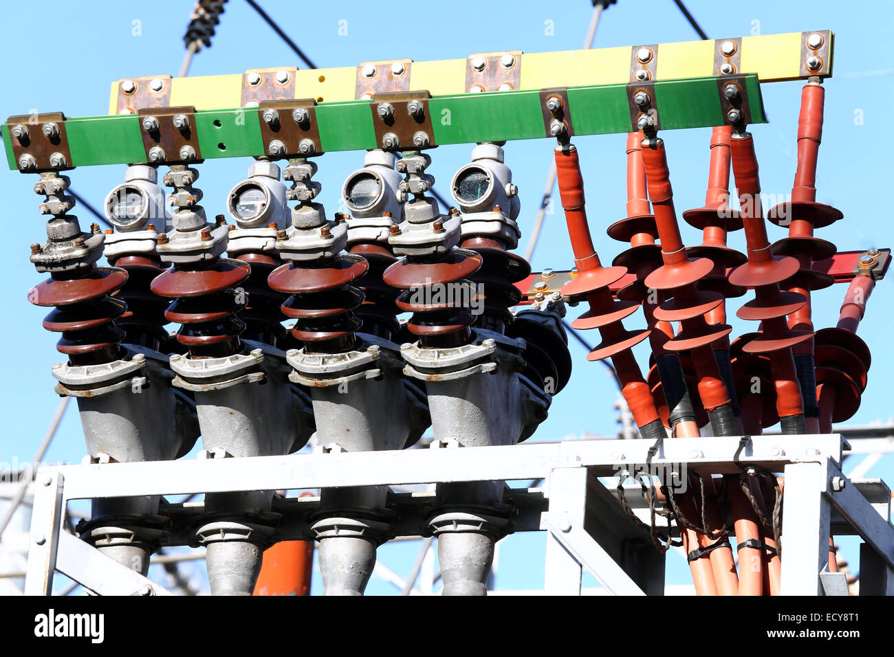 huge electrical copper terminals of a power plant outdoor Stock Photo ...