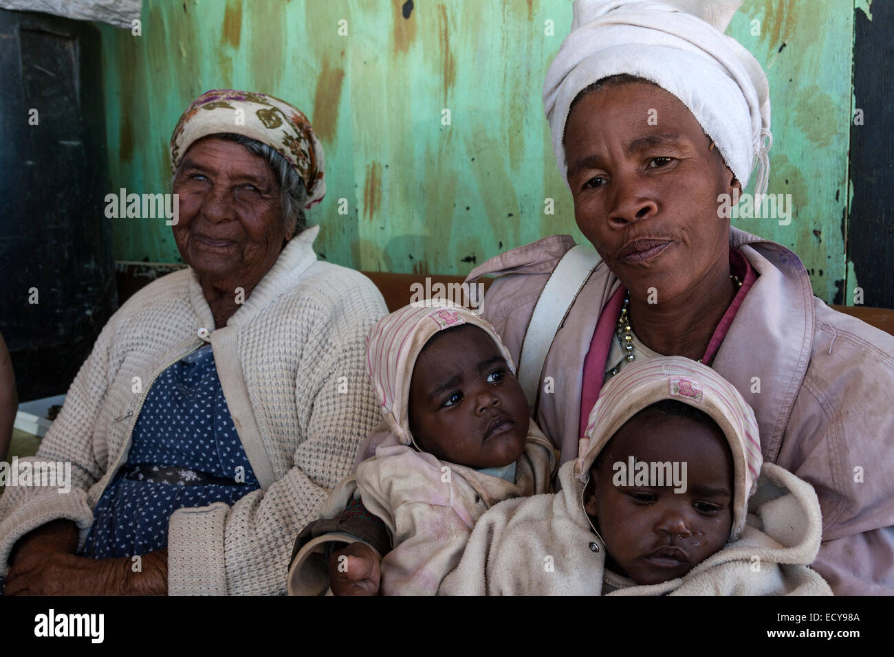 Local family, grandmother, mother and children, near Spitzkoppe ...