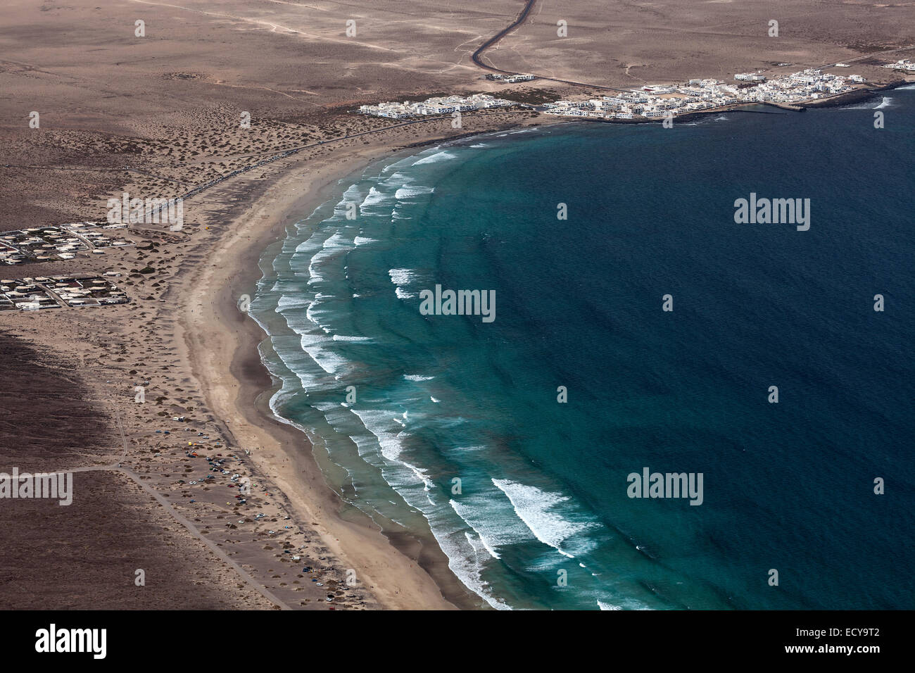 View from Mirador del Bosquecillo, Risco de Famara, on Famara beach or ...