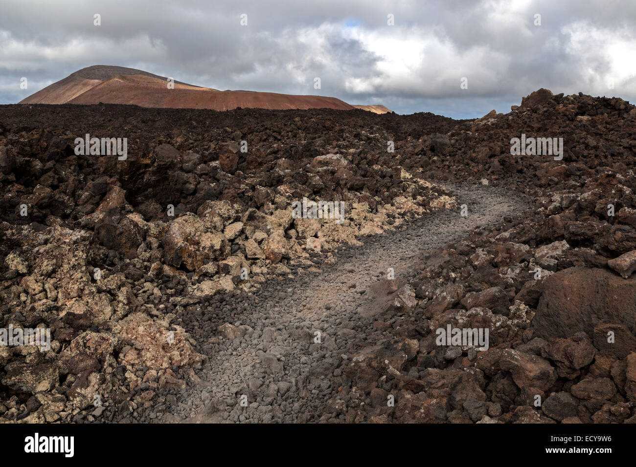 Path through a lava field, volcanic landscape, Fire Mountains ...