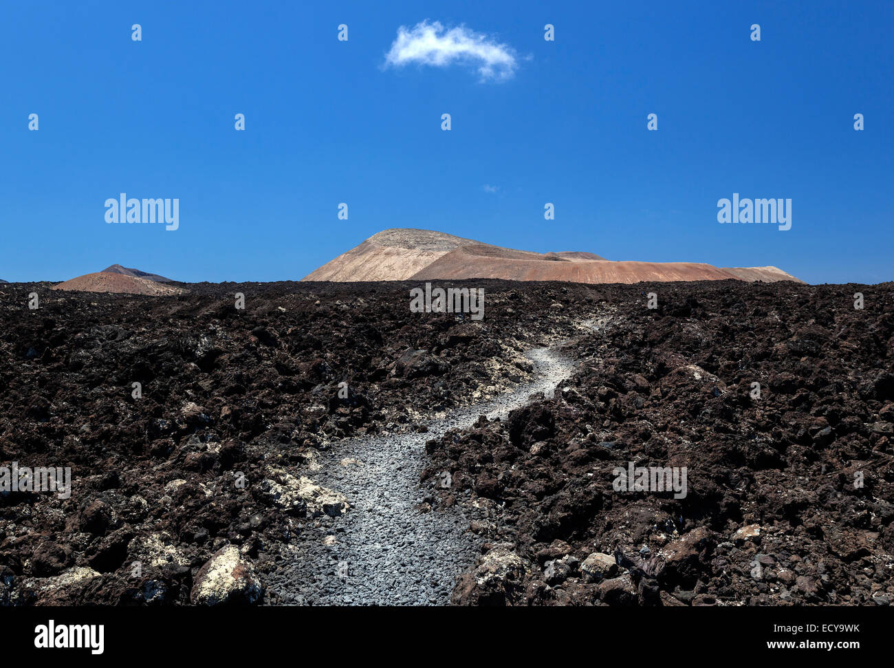 Path through a lava field, volcanic landscape, Fire Mountains ...
