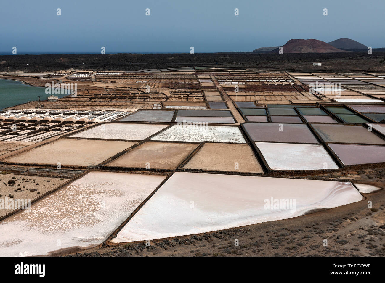Sea salt production, salt pans, Salinas de Janubio, Lanzarote, Canary ...