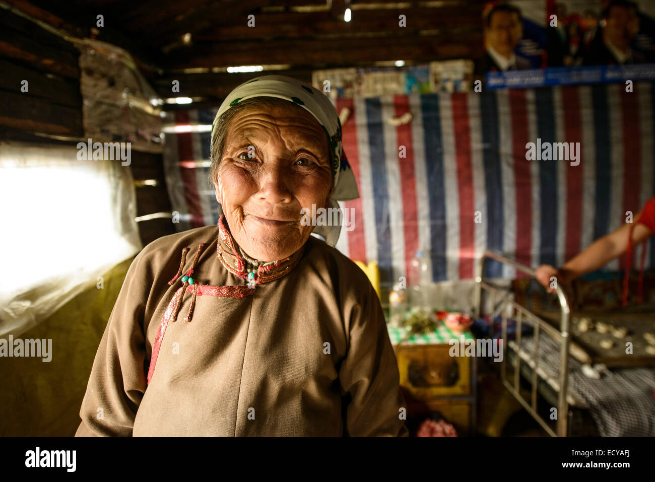 A nomad woman at her wooden shack, Mongolia Stock Photo - Alamy