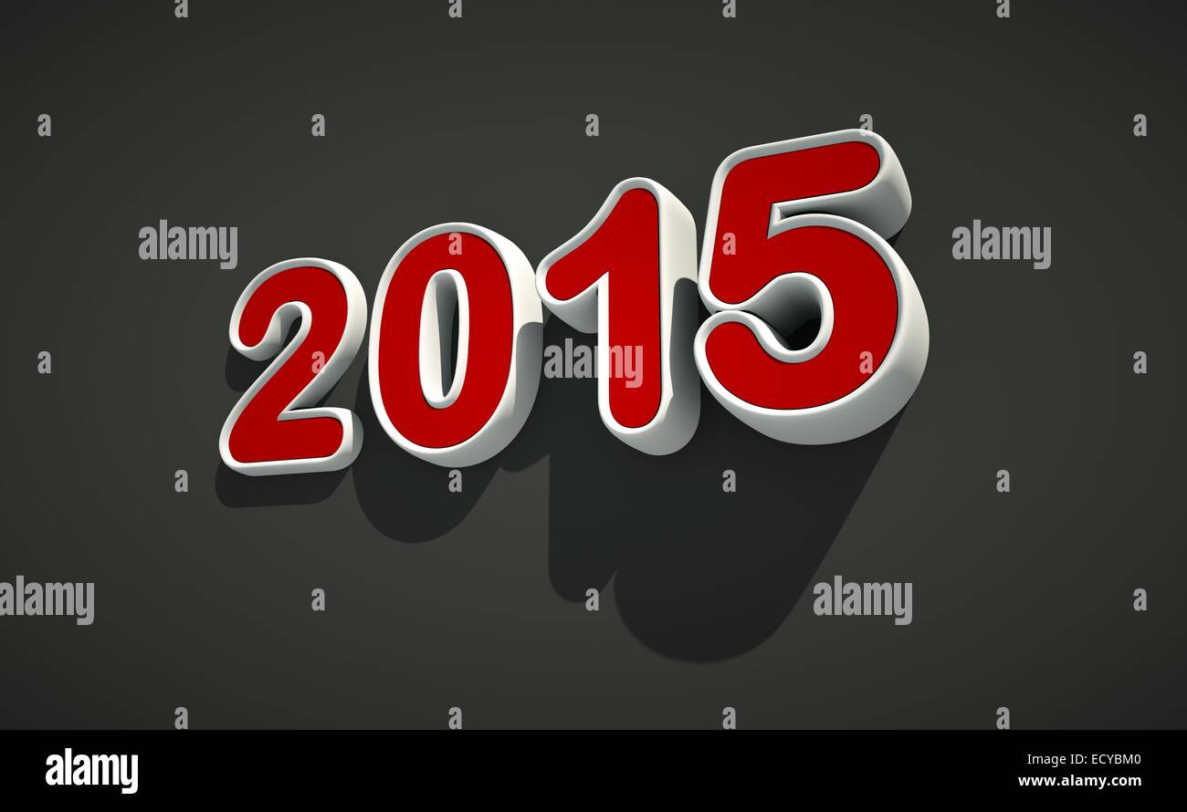 3D New year 2015 logo - red and white shape on black background - Eve ...