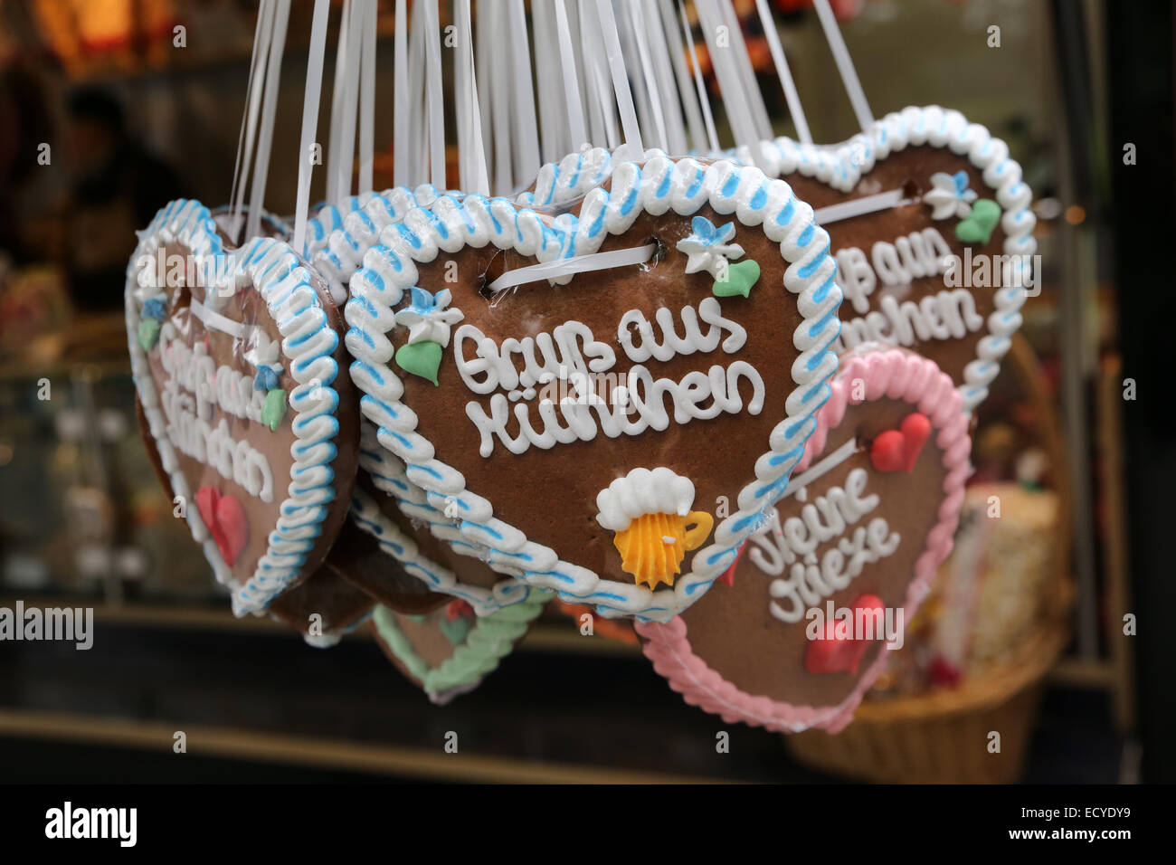 munich Oktoberfest Gingerbread Hearts cookies germany Stock Photo - Alamy