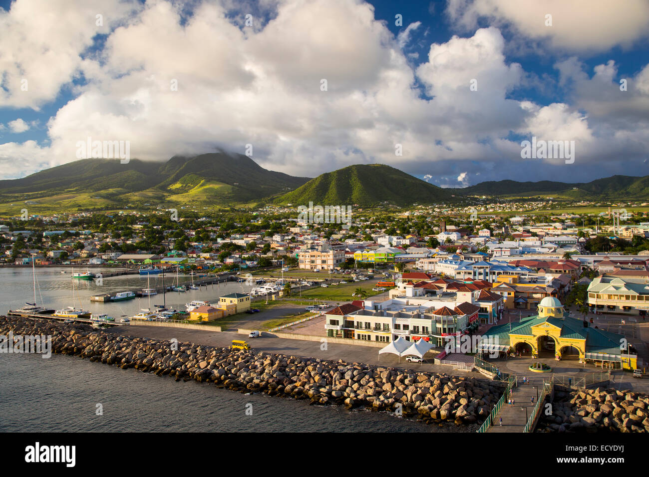 Evening sunlight over Basseterre, St Kitts, St Kitts and Nevis, West ...