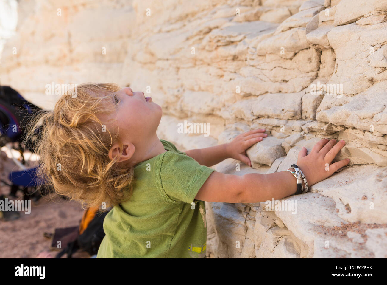 Caucasian baby boy exploring rock formations Stock Photo - Alamy